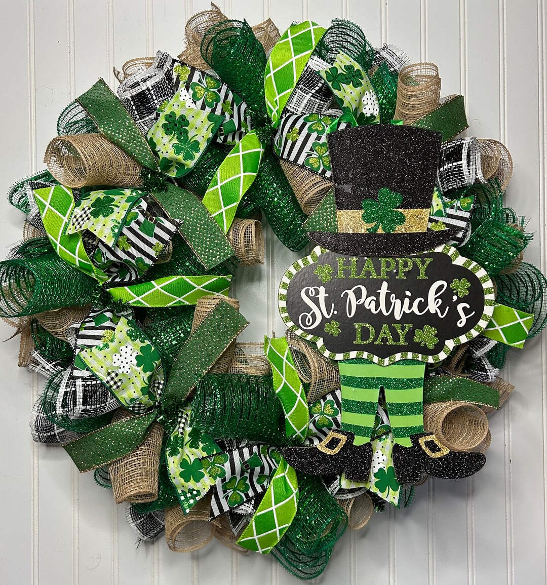 St. Patrick’s Day Wreath, St. Patrick's Day Buffalo Plaid Wreath ...