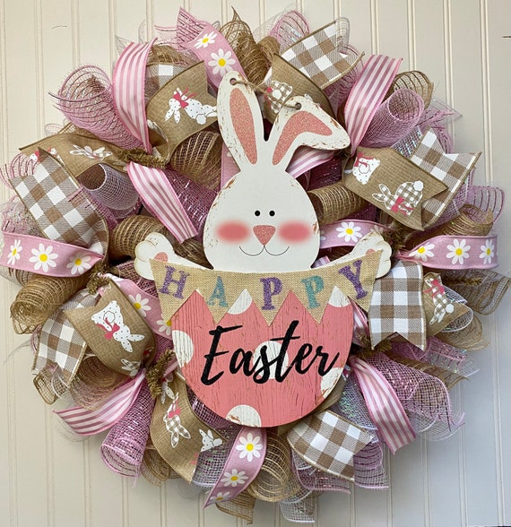 Easter Bunny Wreath Spring Welcome Wreath for Front Door | Etsy