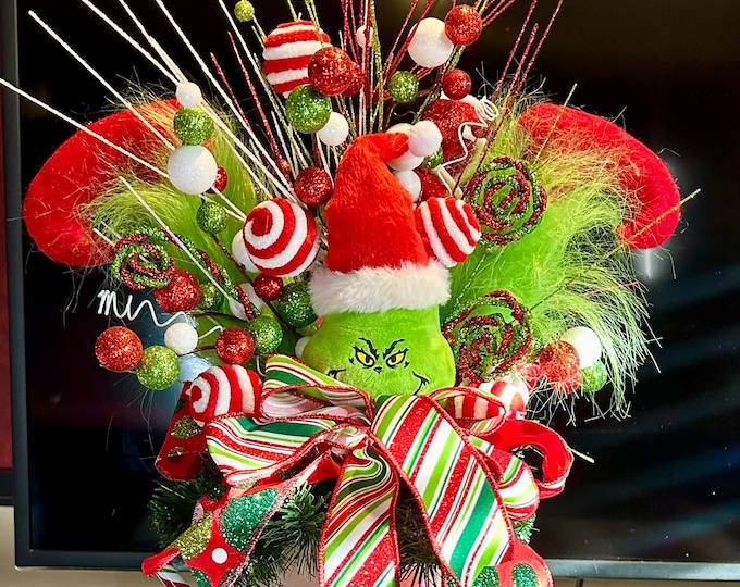 Grinch Centerpiece-grinch Arrangement ~ Lime Green and Red Whimsical ...
