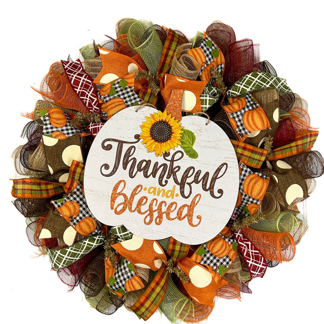 Thankful and Blessed Buffalo Check Deco Mesh Wreath/fall Buffalo Plaid ...