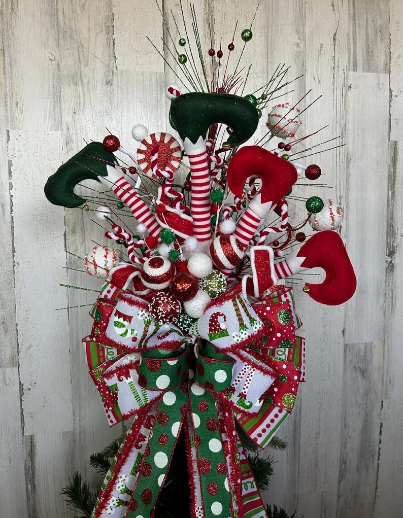 Elf Christmas Tree Topper, Elf Tree Topper, Peppermint Candy Tree ...