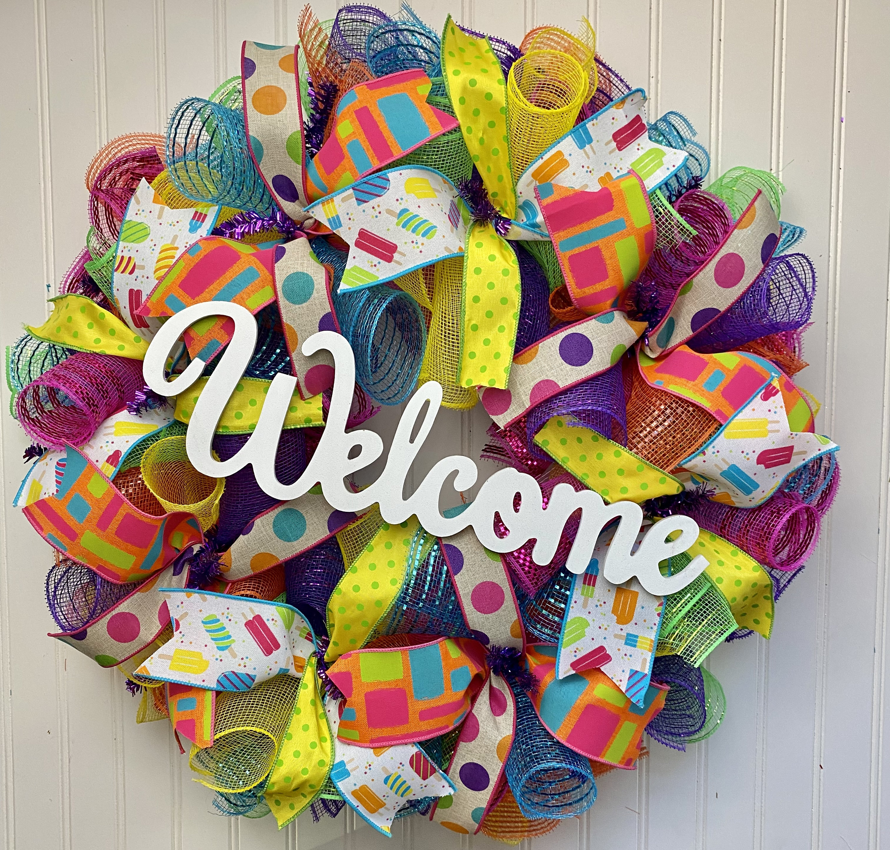 Rainbow Welcome Wreath: Summer Front Door Decor - Etsy