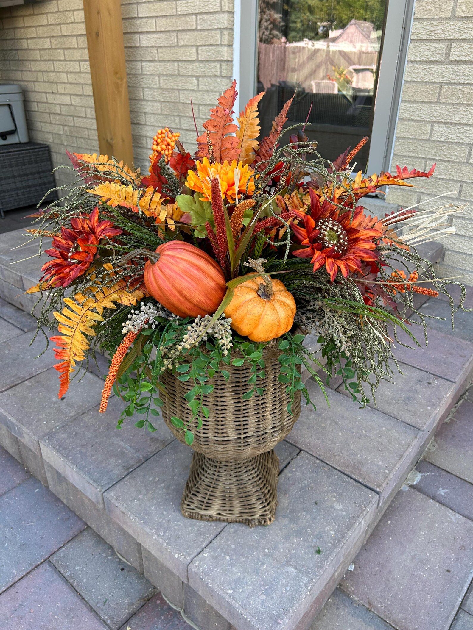 Fall Faux Flower Urn Filler: Autumn Porch Decor Centerpiece, Fall Front ...