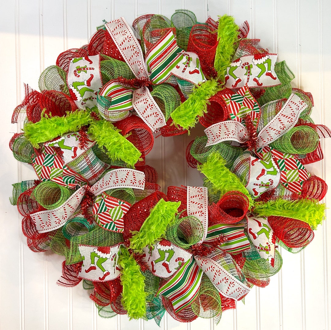 Grinch Wreath, Grinch Christmas Wreath, Grinch Decor, Grinch Wreaths ...