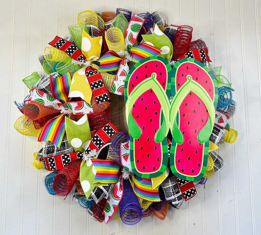 Watermelon Flip Flop Wreath: Summer Front Door Decor - Etsy
