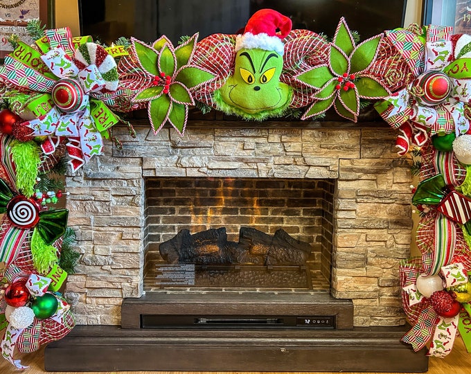 Grinch Inspired Garland for Mantel, Christmas Garland, Grinch Garland ...