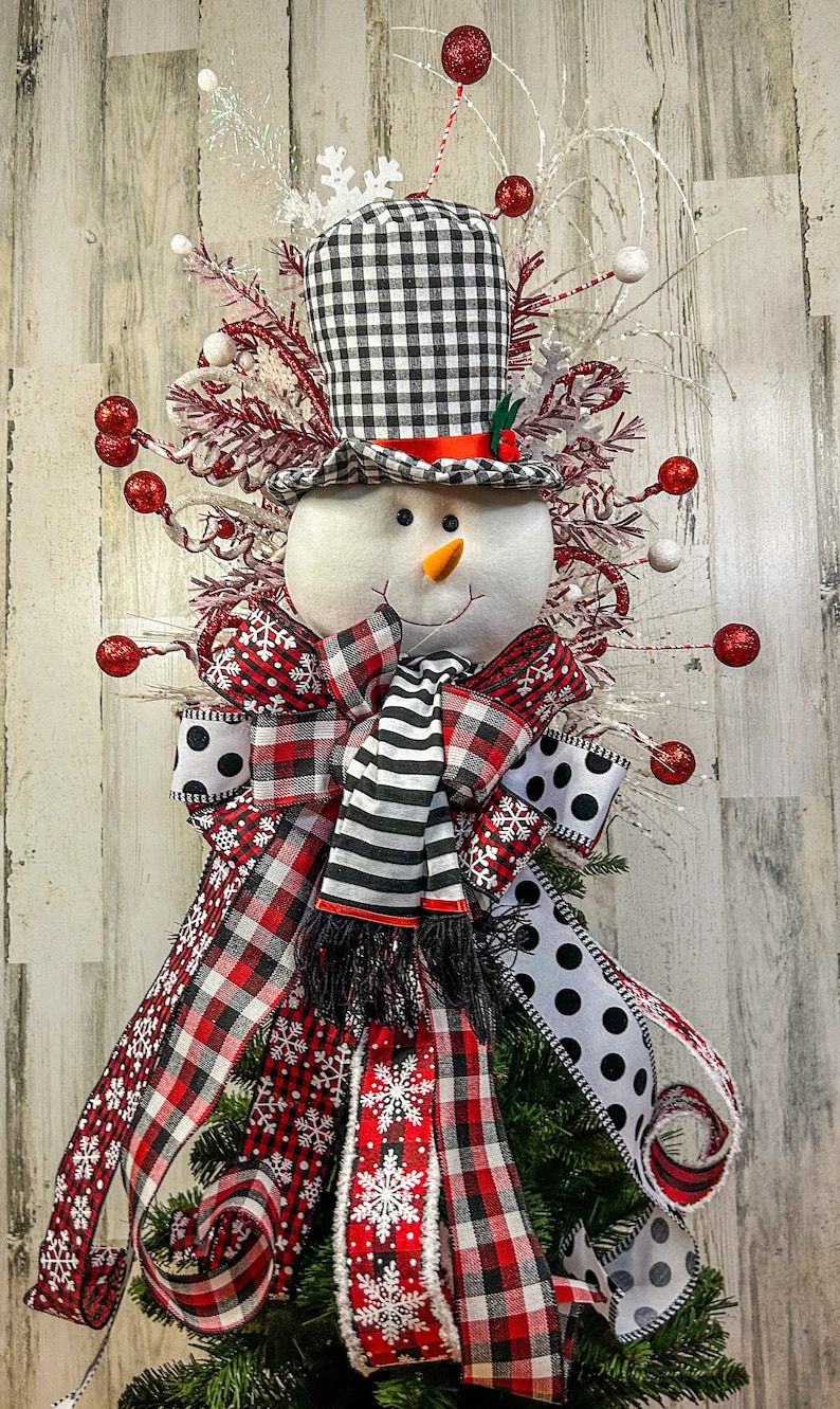 Snowman Tree Topper- Christmas Tree Topper - Red and Black Christmas ...