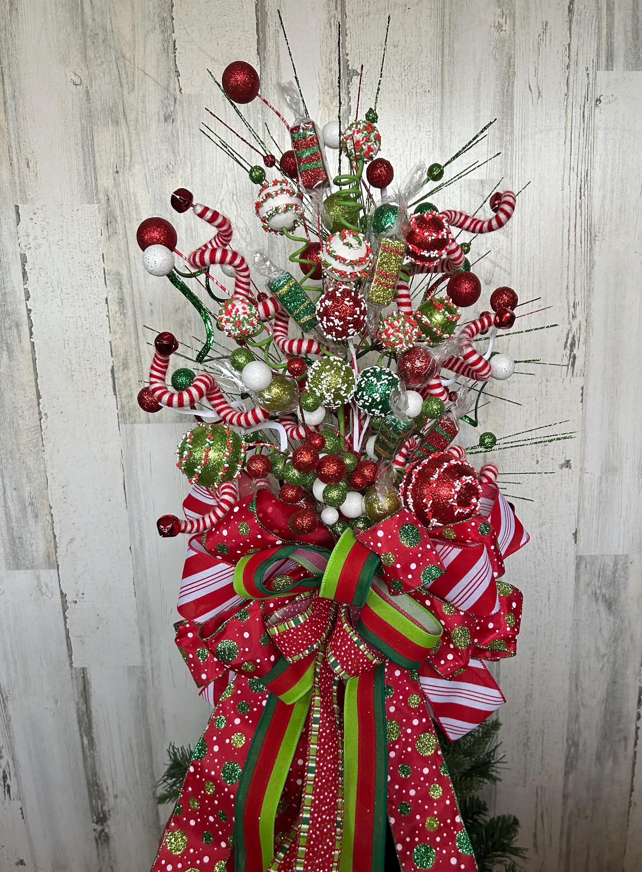 Red and Green Christmas Tree Topper - Whimsical Topper for Christmas ...