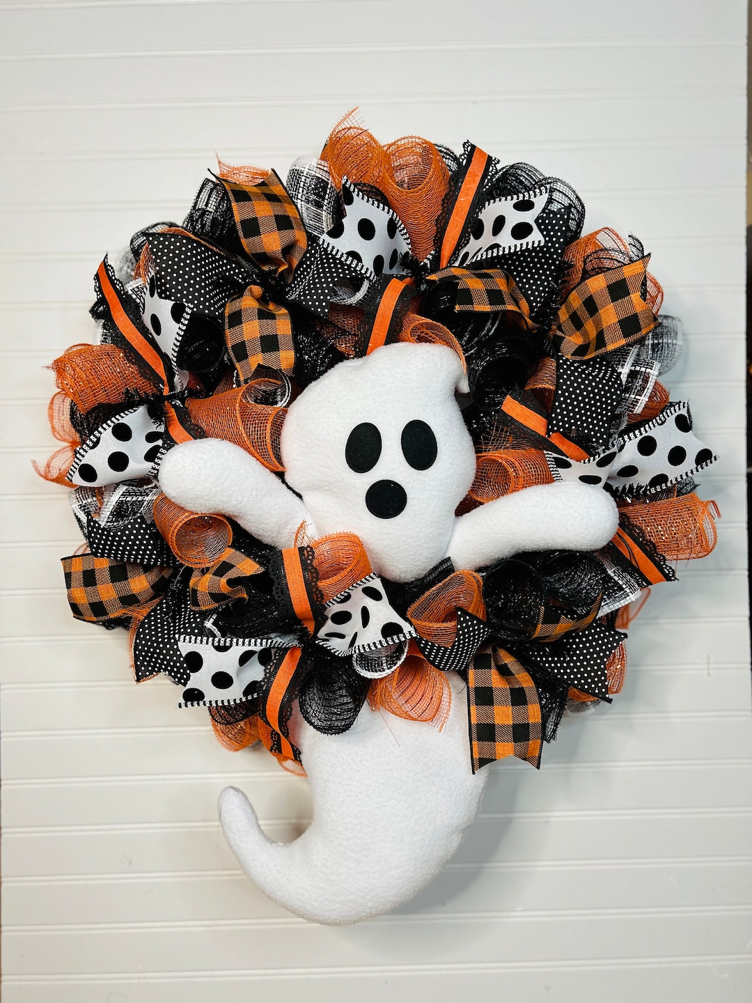 Whimsical Halloween Wreath, Ghost Wreath, Front Door Halloween Wreath ...