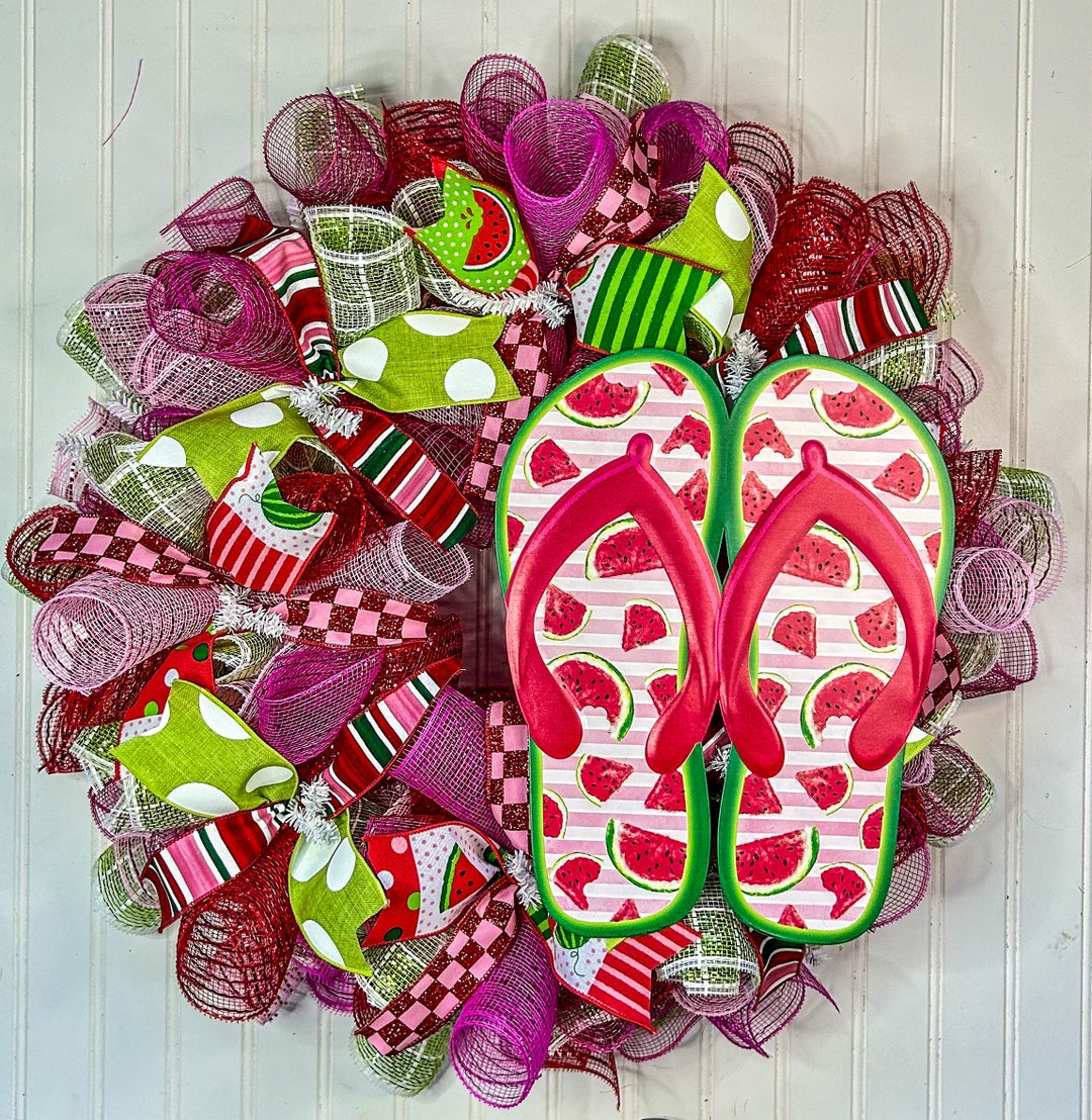 Watermelon Flip Flop Summer Wreath, Front Door Decor - Etsy