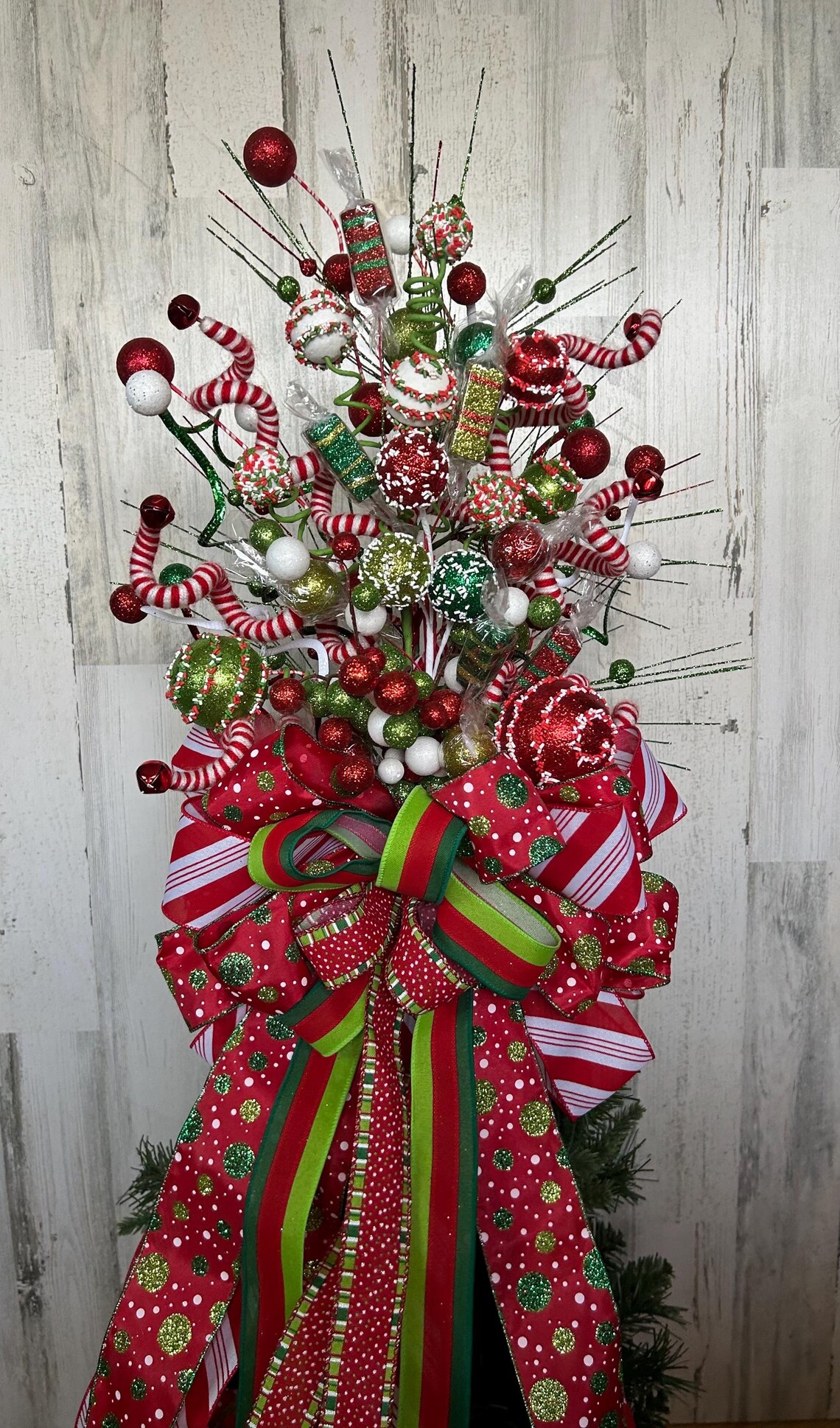 Red and Green Christmas Tree Topper - Whimsical Topper for Christmas ...