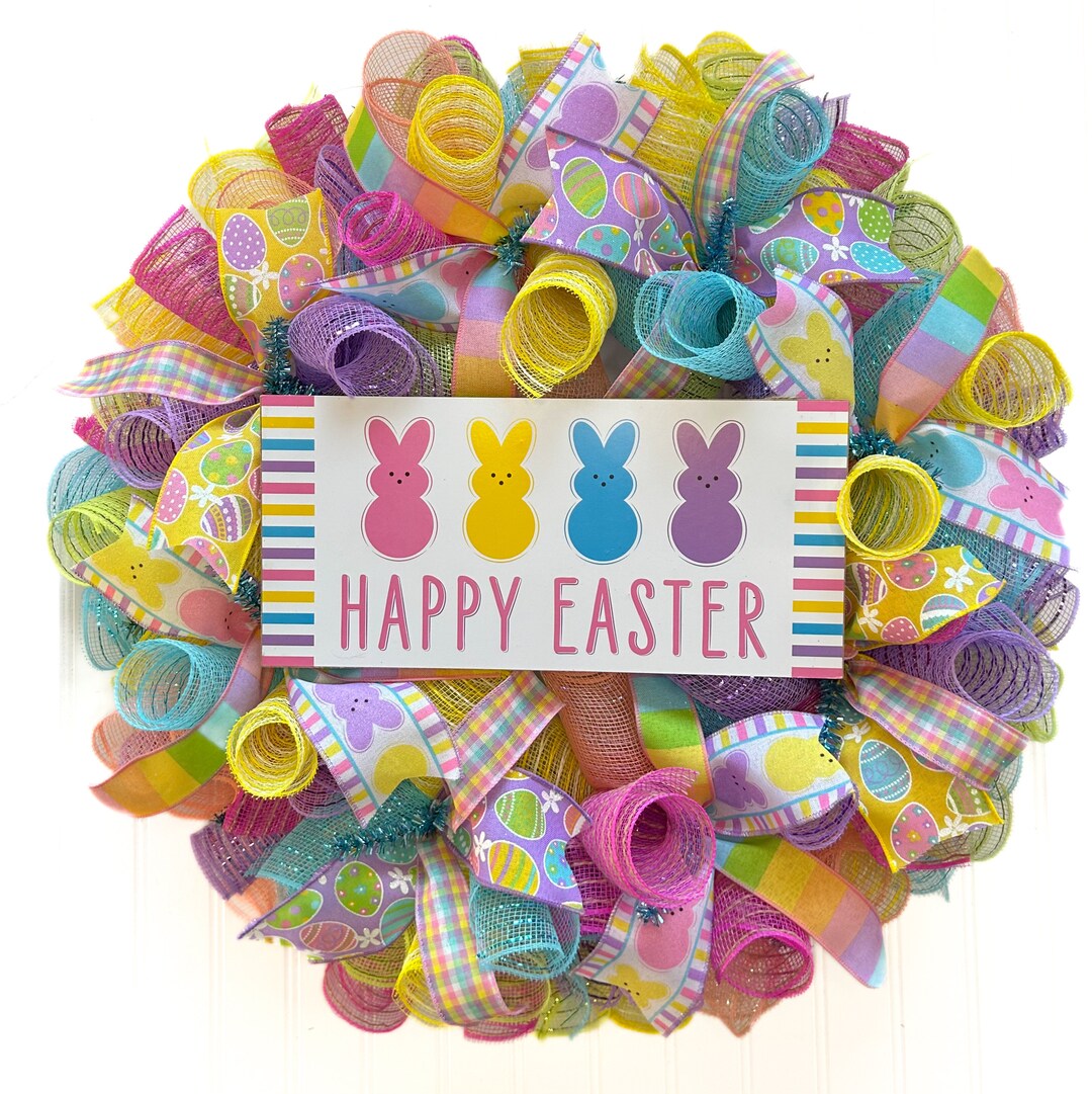 Happy Easter Wreath, Peeps Wreath, Easter Wreath for Front Door, Bunny ...