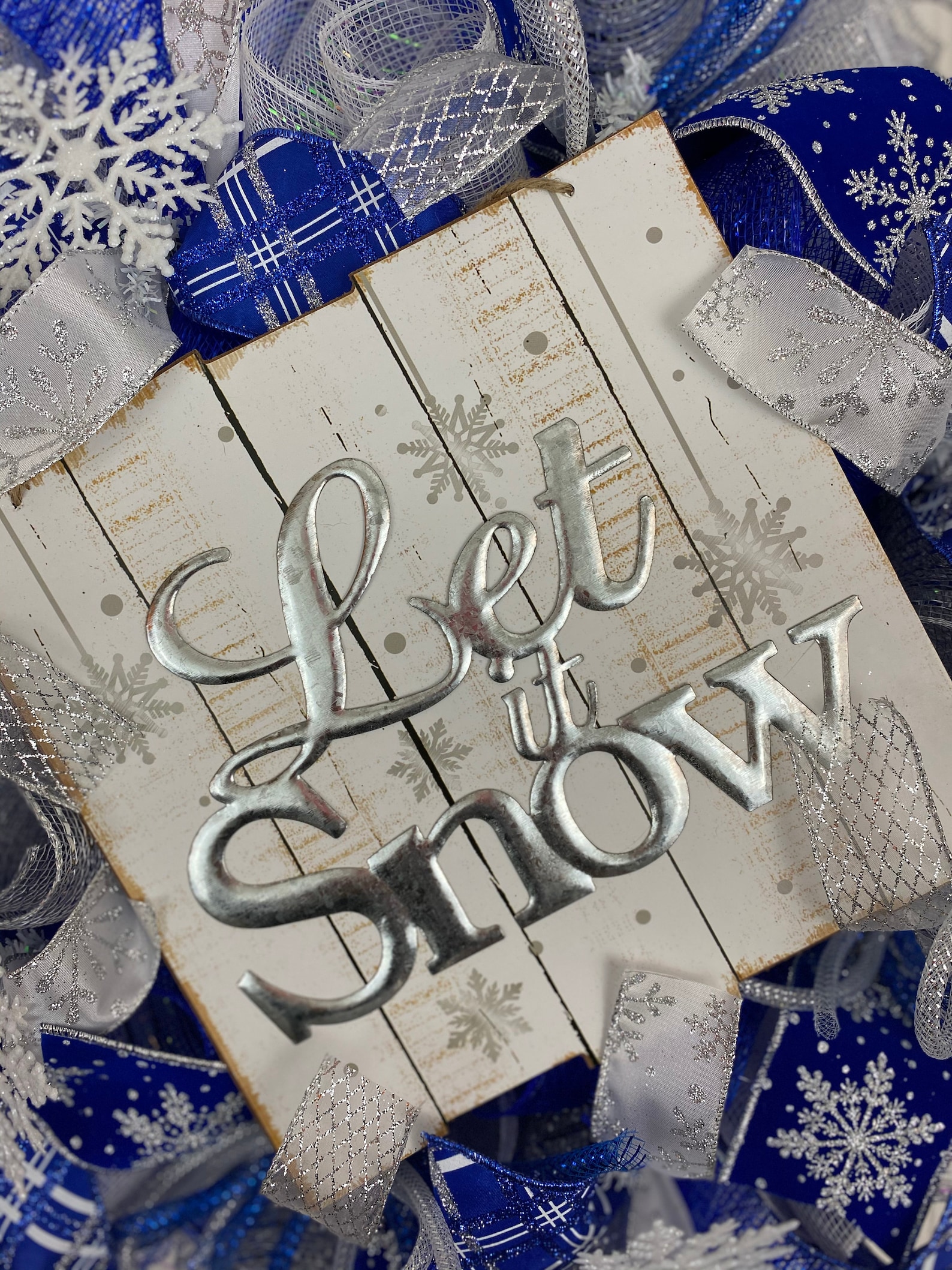 Let It Snow Blue Snowflake Deco Mesh Wreath/blue Christmas Wreath ...