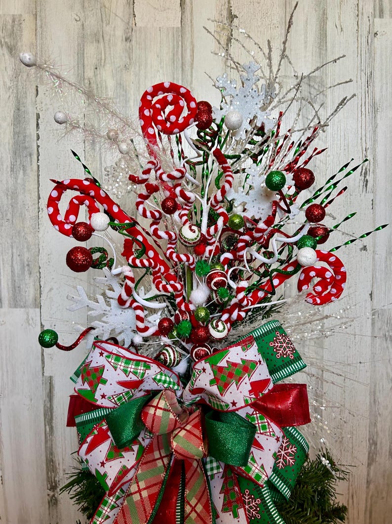 Red and Green Christmas Tree Topper - Whimsical Topper for Christmas ...