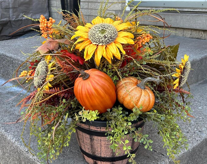 Fall Front Porch Planter, Fall Planter, Fall Floral Arrangement, Fall ...