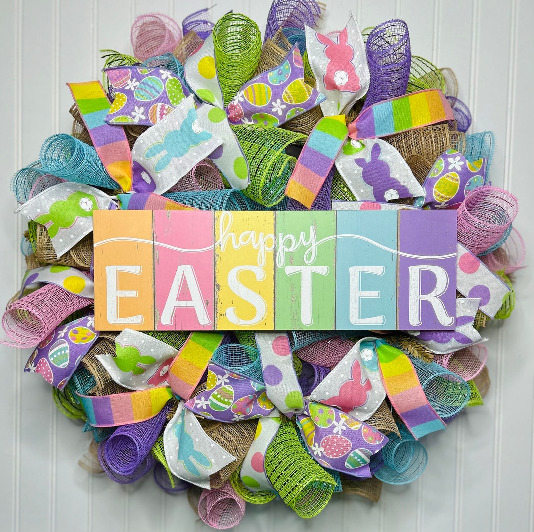 Happy Easter Wreath, Easter Wreath, Easter Decor, Front Door Wreath ...