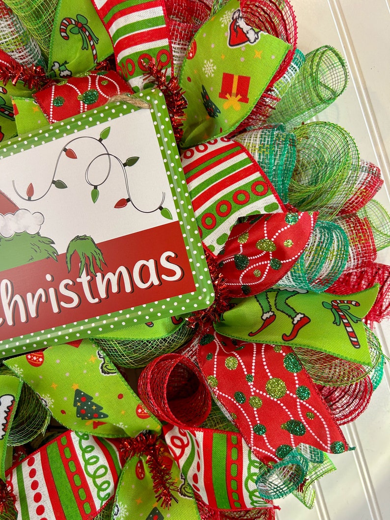 Grinch Wreath, Grinch Christmas Wreath, Grinch Decor, Grinch Wreaths ...