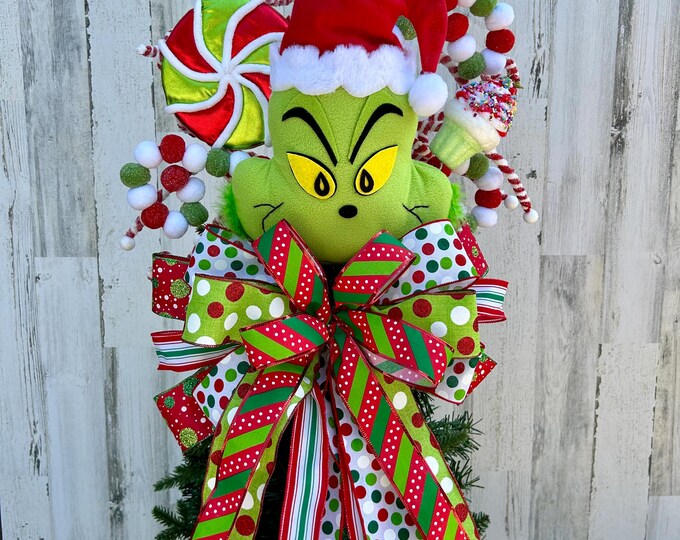 Grinch Inspired Tree Topper, Green Monster Tree Topper, Christmas Tree ...