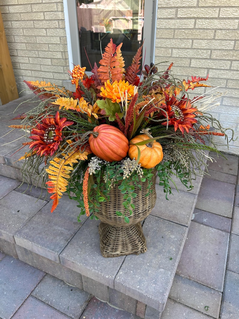 Fall Faux Flower Urn Filler: Autumn Porch Decor Centerpiece, Fall Front ...