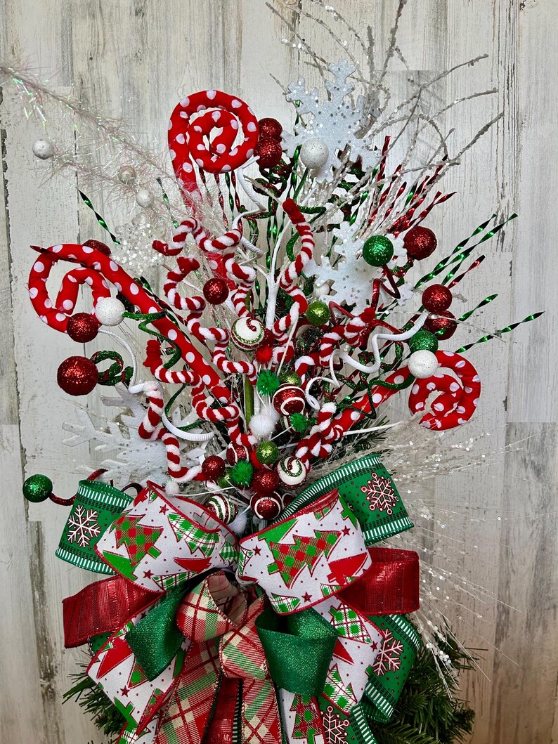 Red and Green Christmas Tree Topper - Whimsical Topper for Christmas ...