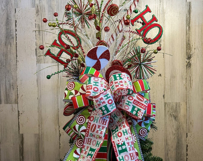 Whimsical Tree Topper, Red and Green Santa Tree Topper, Christmas Tree ...