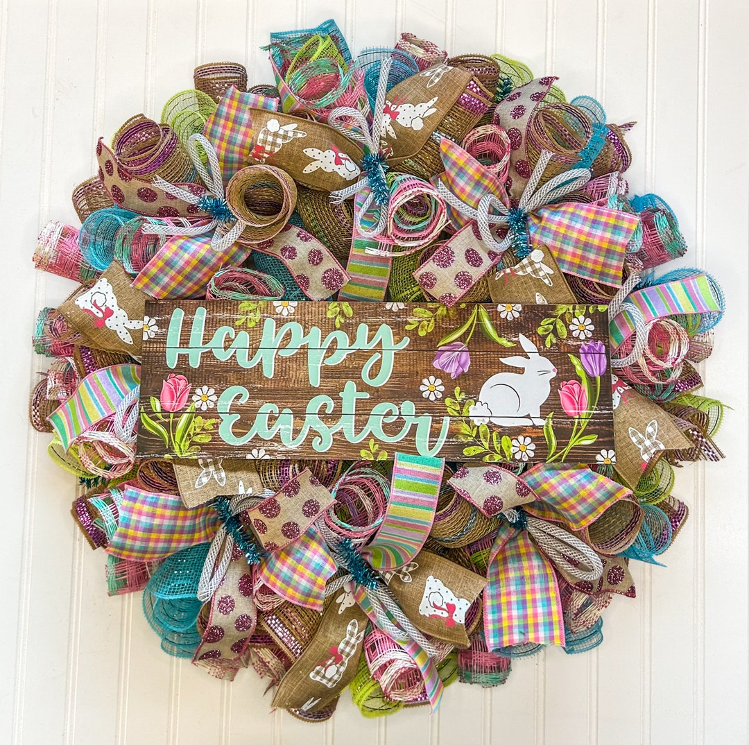 Happy Easter Wreath, Easter Wreath, Easter Decor, Front Door Wreath ...