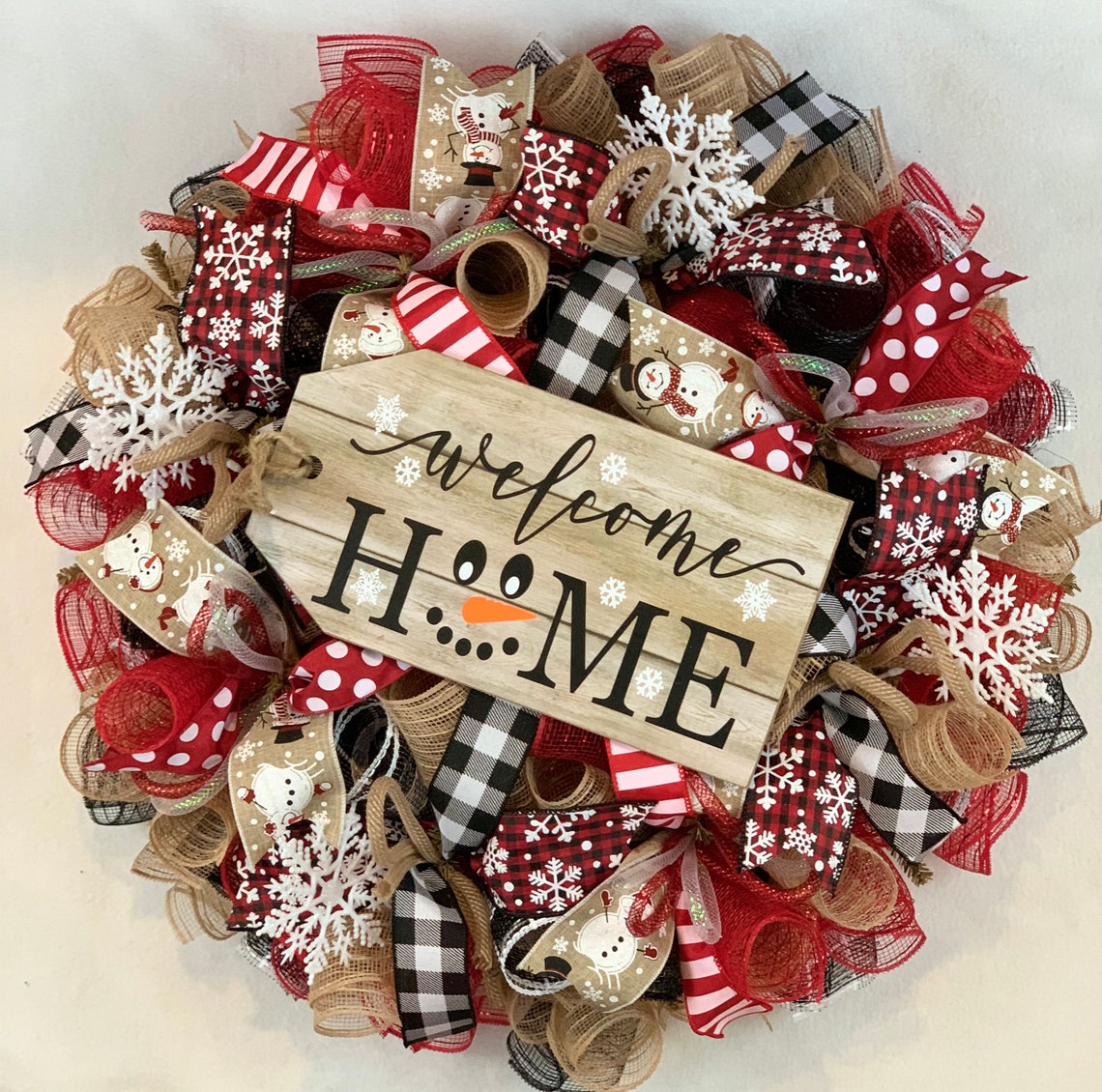 Let It Snow Buffalo Plaid Deco Mesh Wreath/let It Snow - Etsy