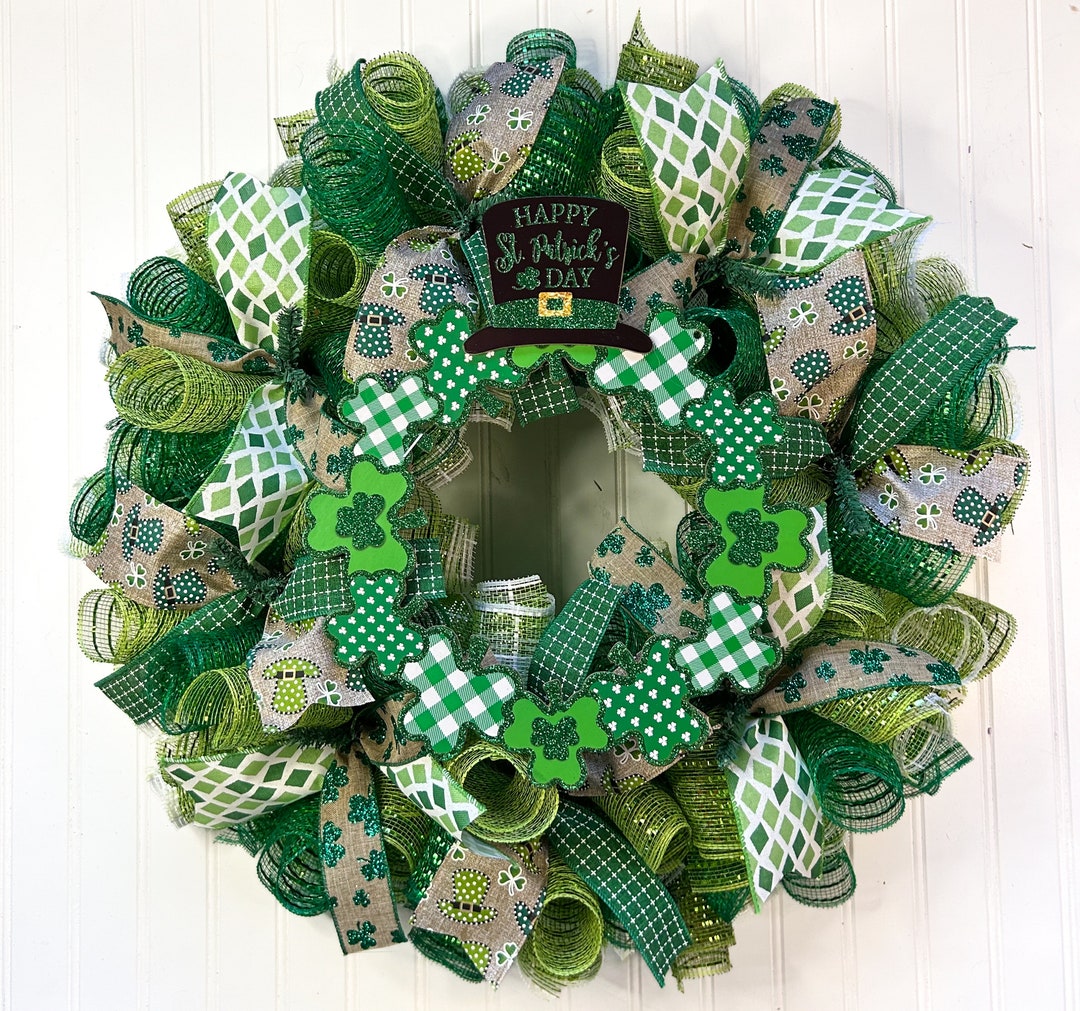 Happy St. Patrick's Day Deco Mesh Shamrock Wreath/irish Wreath/green ...