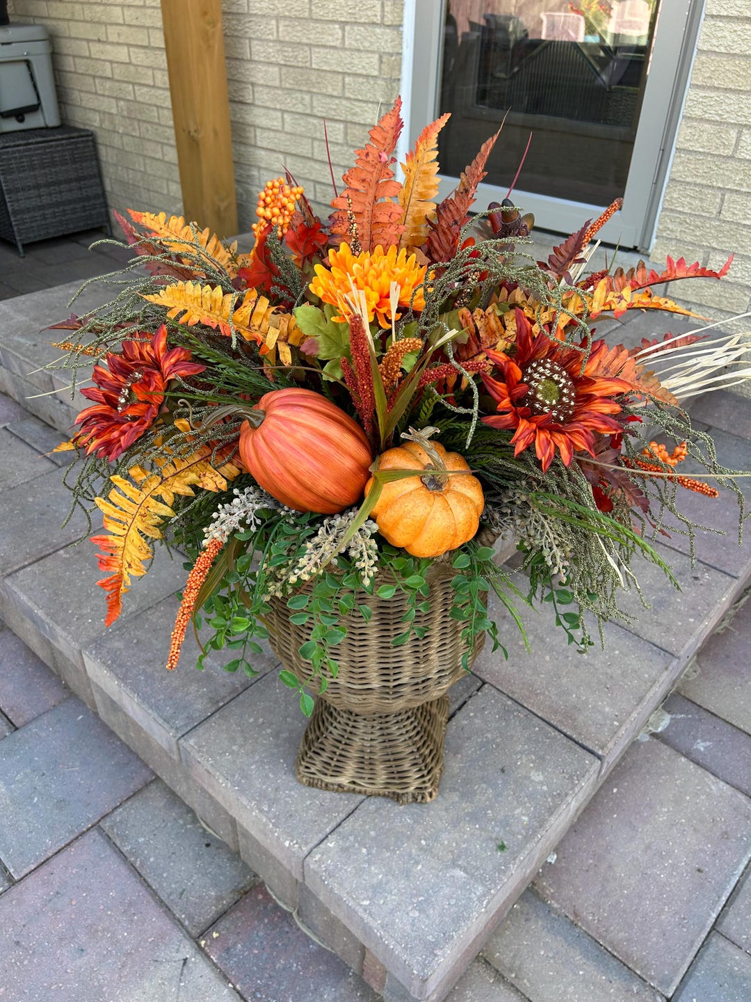 Fall Faux Flower Urn Filler: Autumn Porch Decor Centerpiece, Fall Front ...