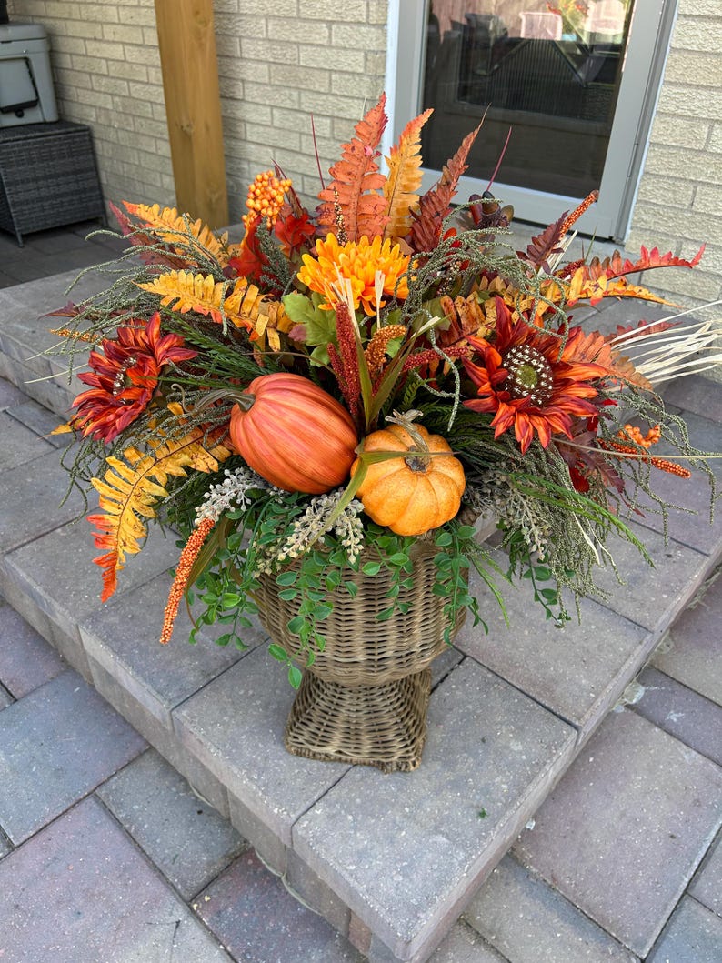 Fall Faux Flower Urn Filler: Autumn Porch Decor Centerpiece, Fall Front ...