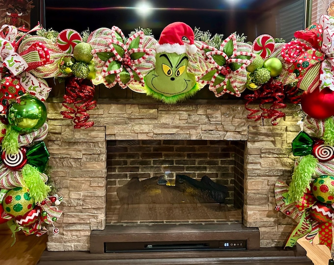 Grinch Inspired Garland for Mantel, Christmas Garland, Grinch Garland ...