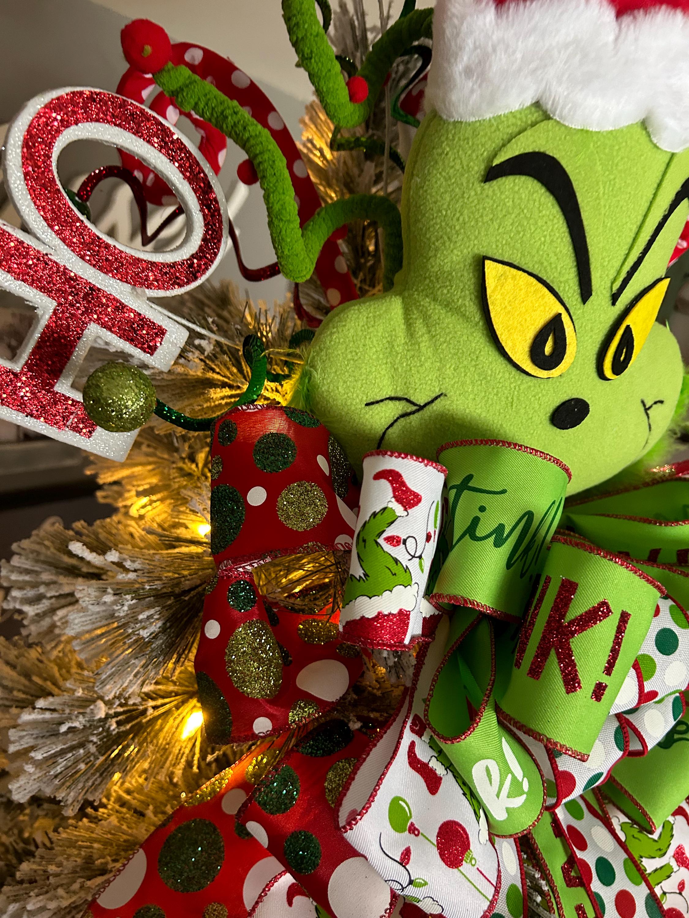 Grinch Inspired Tree Topper, Green Monster Tree Topper, Christmas Tree ...