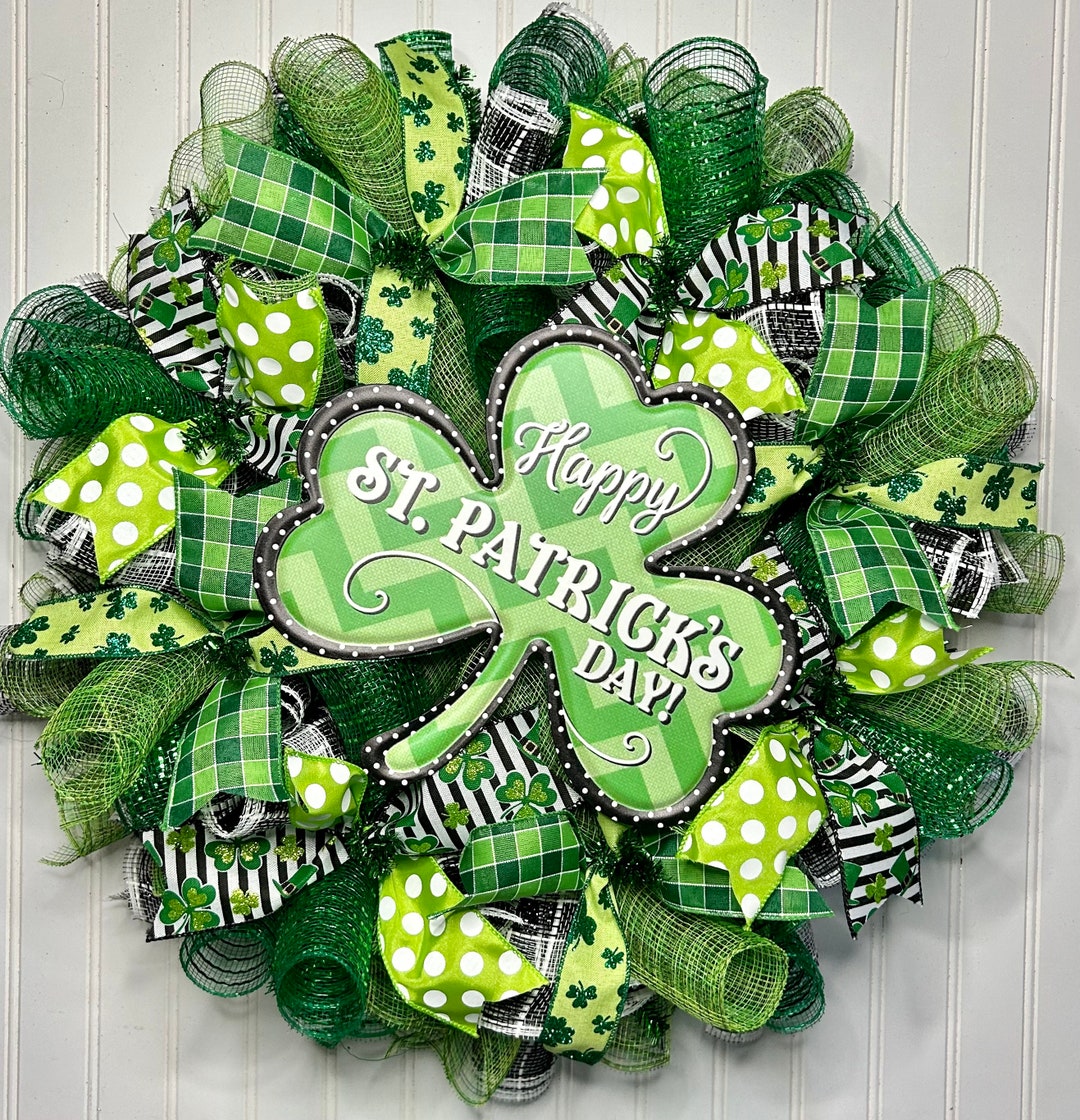 Happy St. Patrick's Day Deco Mesh Shamrock Wreath/irish Wreath/green ...