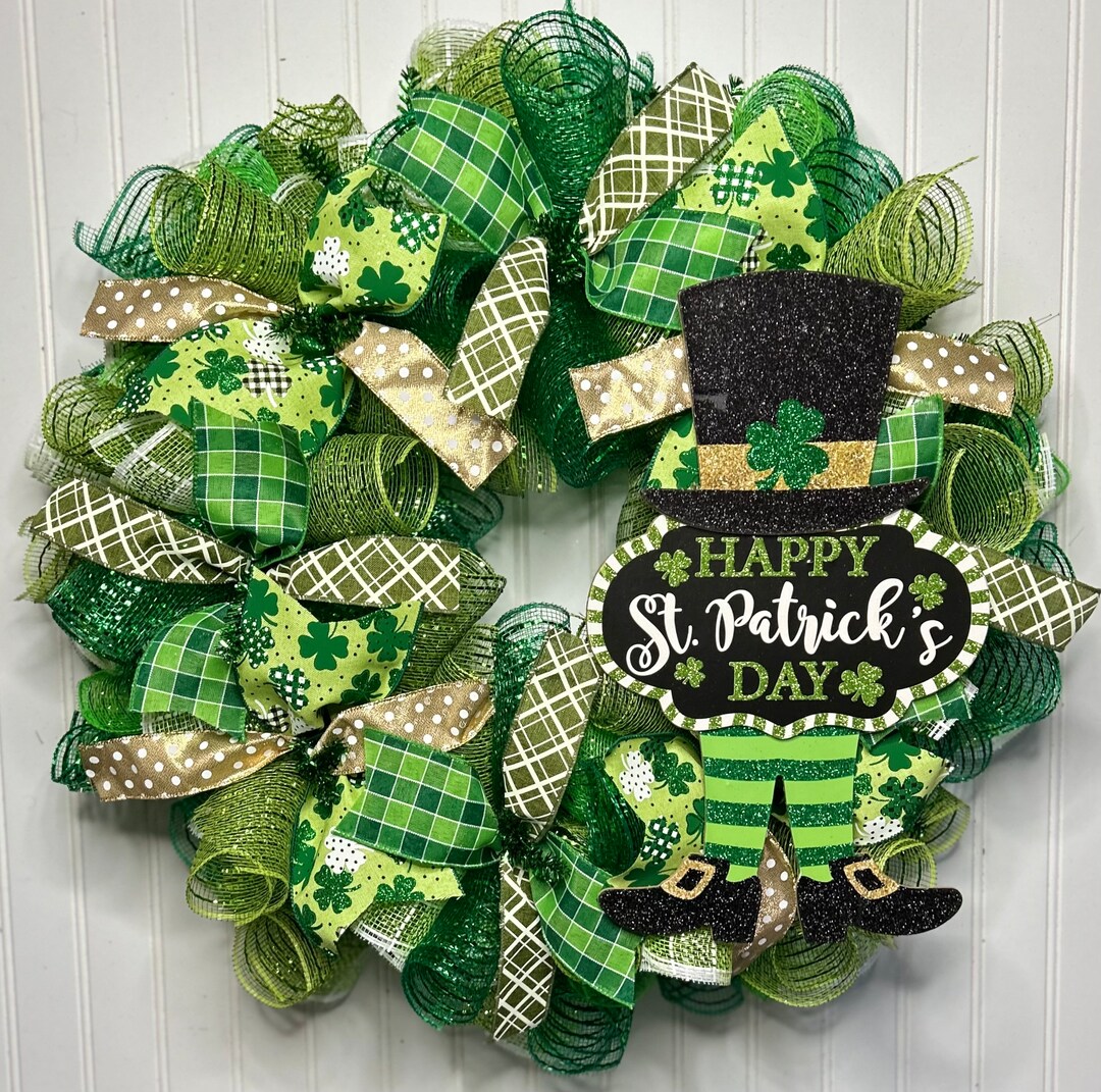 Happy St. Patrick's Day Deco Mesh Shamrock Wreath/irish Wreath/green ...