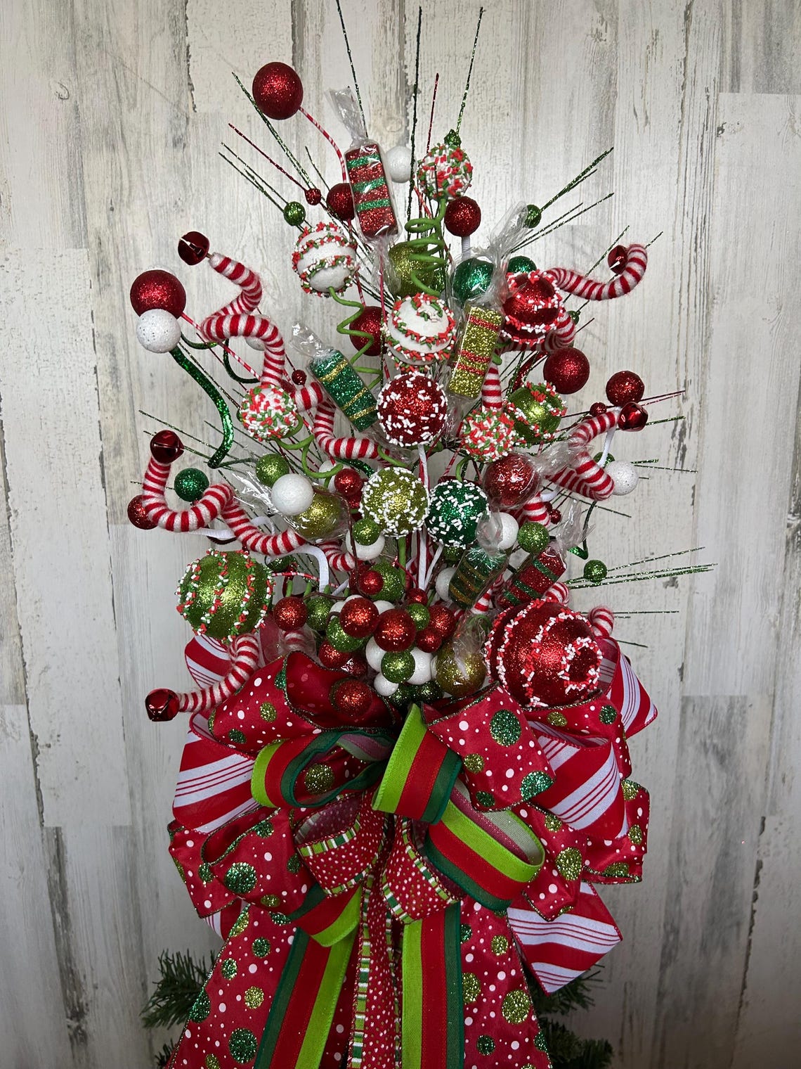 Red and Green Christmas Tree Topper - Whimsical Topper for Christmas ...