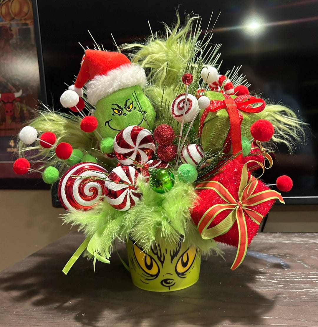 Grinch Centerpiece-grinch Arrangement ~ Lime Green and Red Whimsical ...