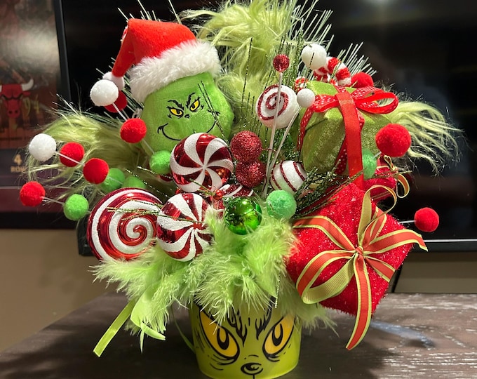 Grinch Centerpiece-grinch Arrangement ~ Lime Green and Red Whimsical ...