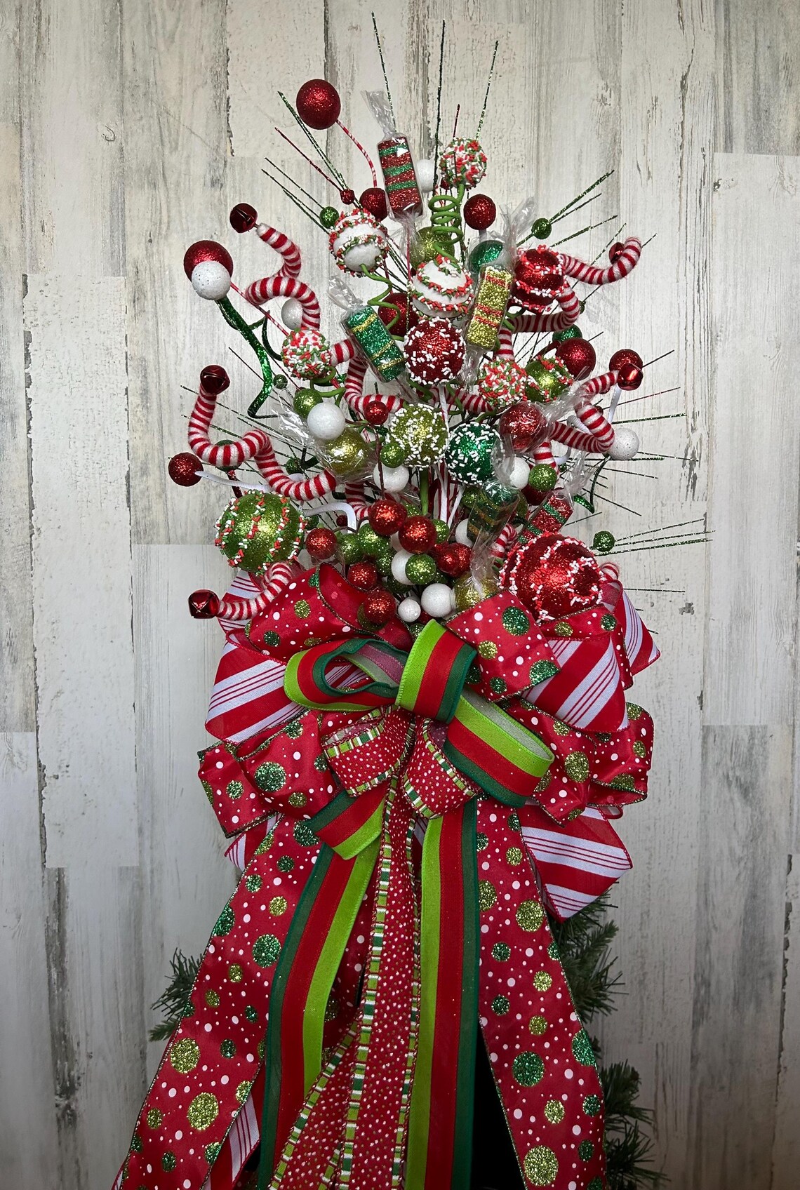 Red and Green Christmas Tree Topper - Whimsical Topper for Christmas ...