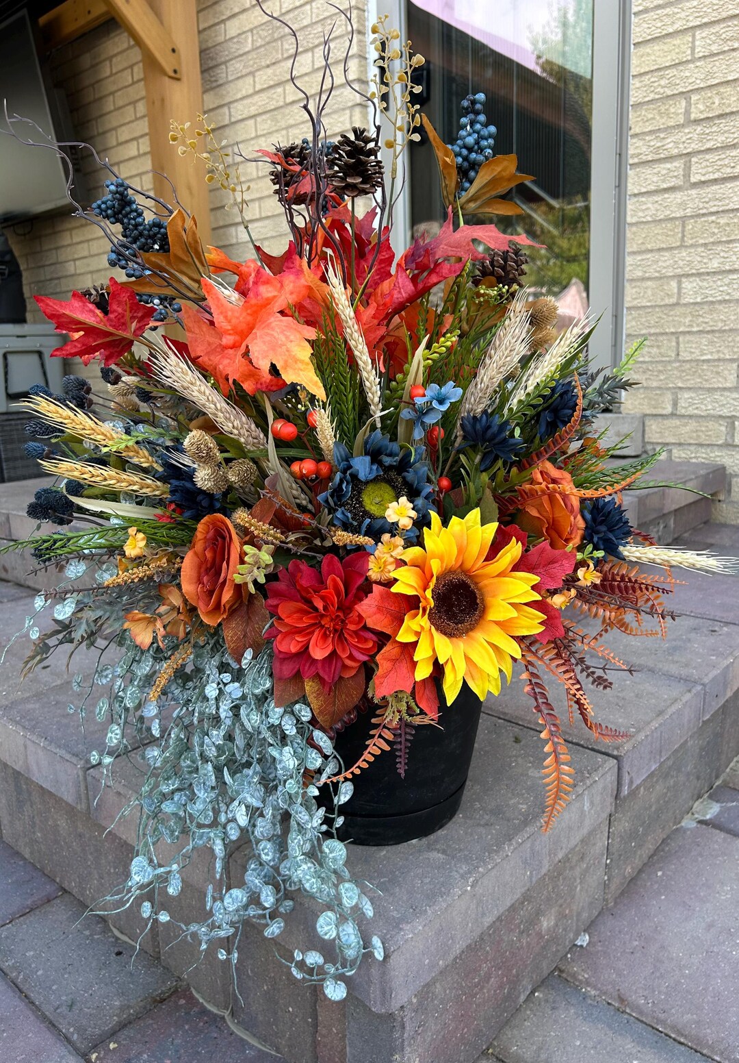 Fall Front Porch Planter, Fall Urn Filler for Outdoors, Fall Floral ...