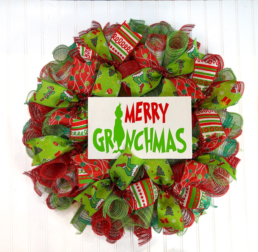 Grinch Wreath, Grinch Christmas Wreath, Grinch Decor, Grinch Wreaths ...