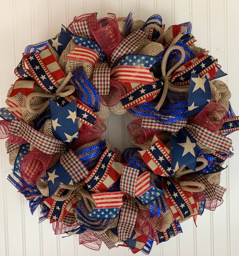 Rustic Patriotic Wreath Rustic Wreaths Burlap Americana - Etsy