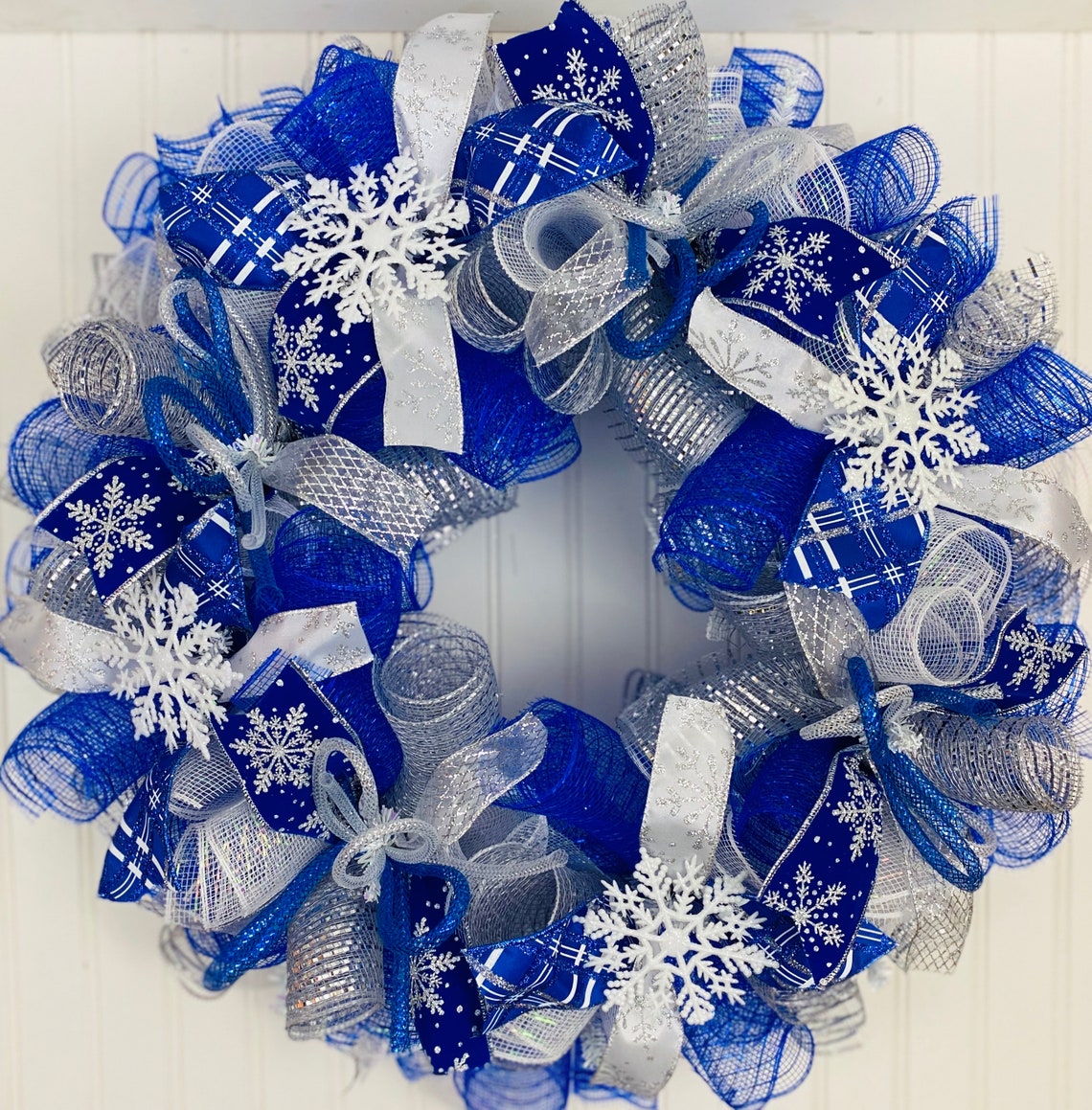Blue Snowflake Deco Mesh Wreath/blue Christmas - Etsy