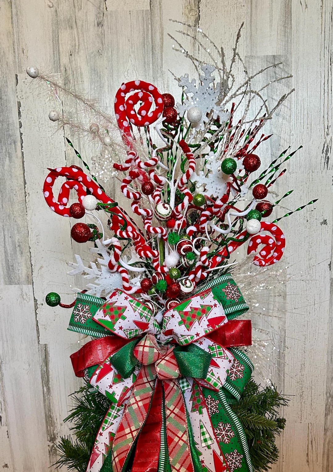 Red and Green Christmas Tree Topper - Whimsical Topper for Christmas ...