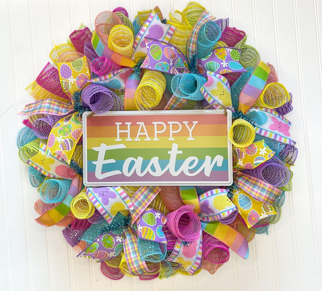 Happy Easter Wreath for Front Door, Spring Wreath for Front Door ...