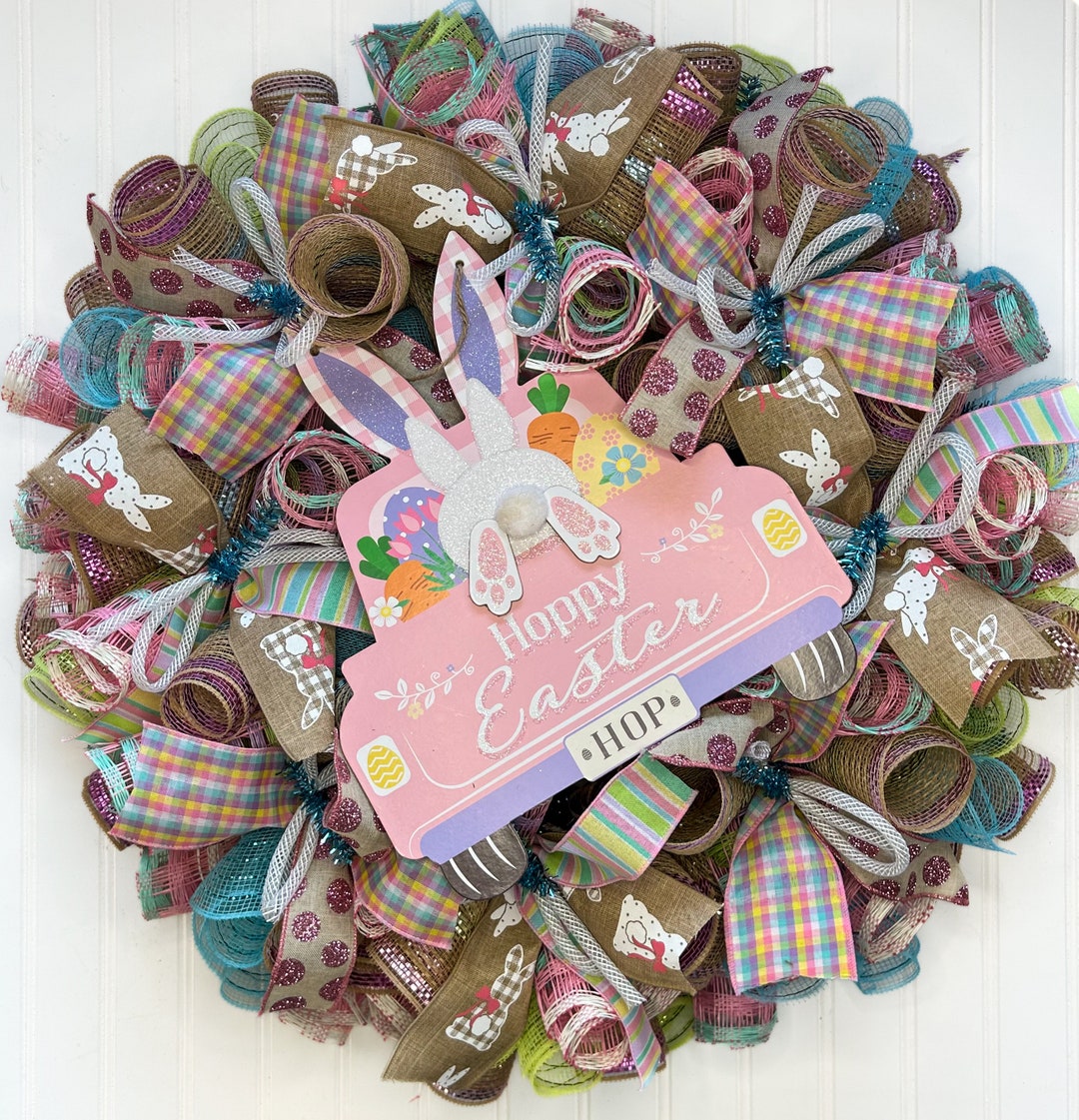 Happy Easter Wreath for Front Door, Spring Wreath for Front Door ...