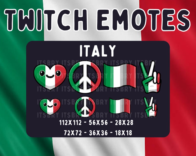 Italy Twitch Emotes and Badges Peace Love Heart Flag Country Proud Cute ...