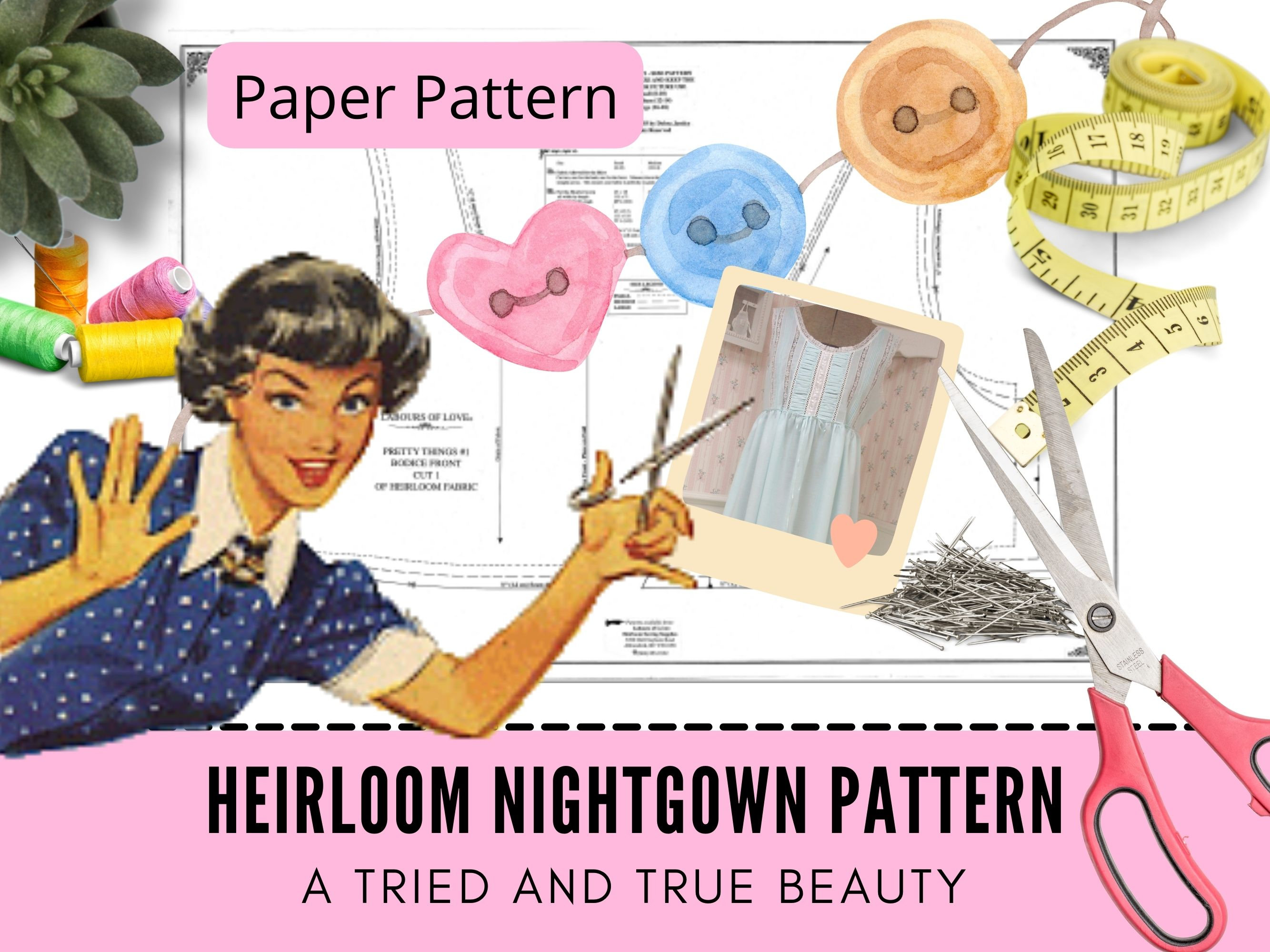 Nightgown Pattern PDF Includes Heirloom Sewing Lesson Tutorial Beginner ...