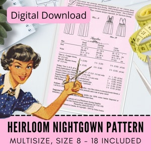 Nightgown Pattern PDF | Includes Heirloom Sewing Lesson Tutorial ...