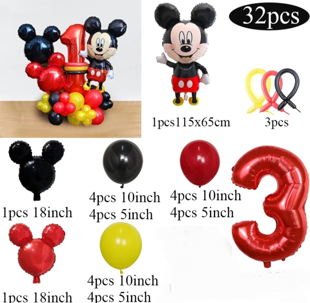 Mickey/ Minnie Mouse Birthday Balloon Bouquet Number Balloon Party ...
