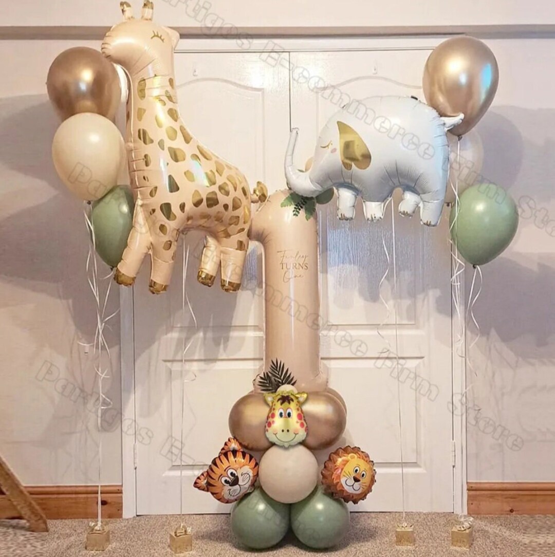 Jungle Safari Animal Number Birthday Balloon Set - Birthday Party ...